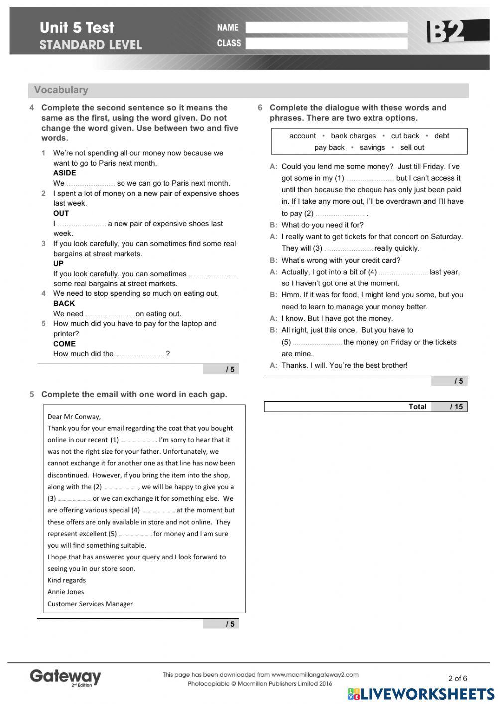 Gateway B2 Unit 5 online exercise for | Live Worksheets