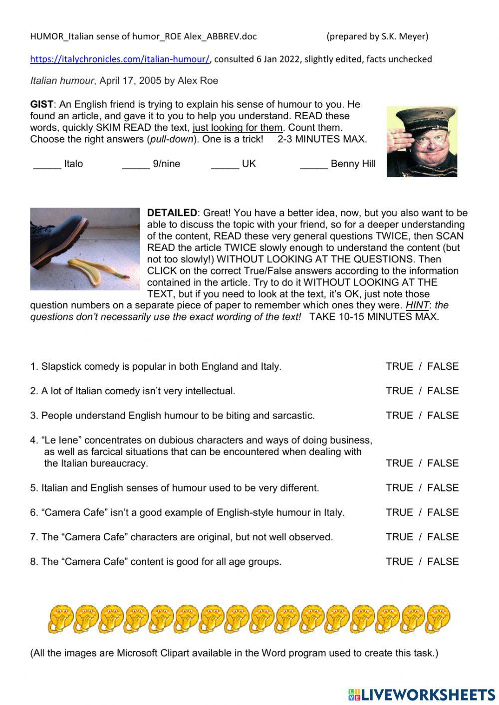 SMT-READING-Italian sense of humor worksheet | Live Worksheets