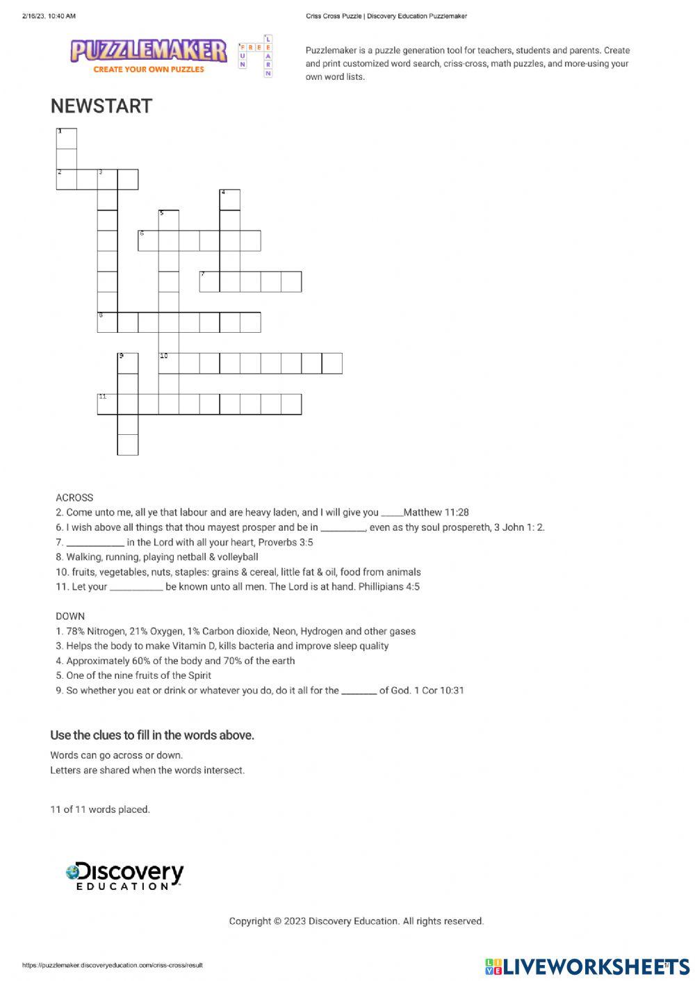 NEWSTART online exercise for | Live Worksheets