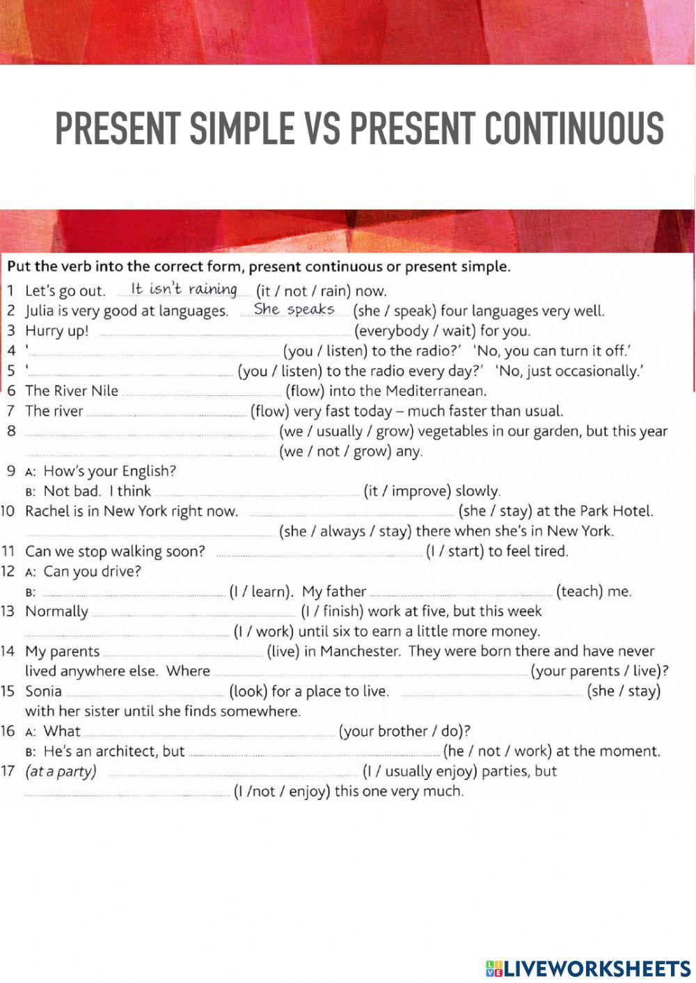 Present Simple vs Present Continuous (Contrast)