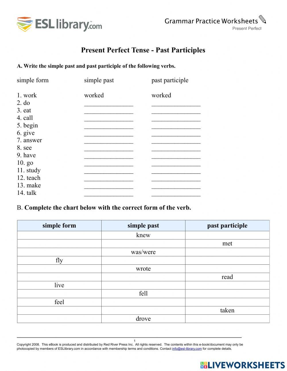 Present perfect tense general review online exercise for | Live Worksheets
