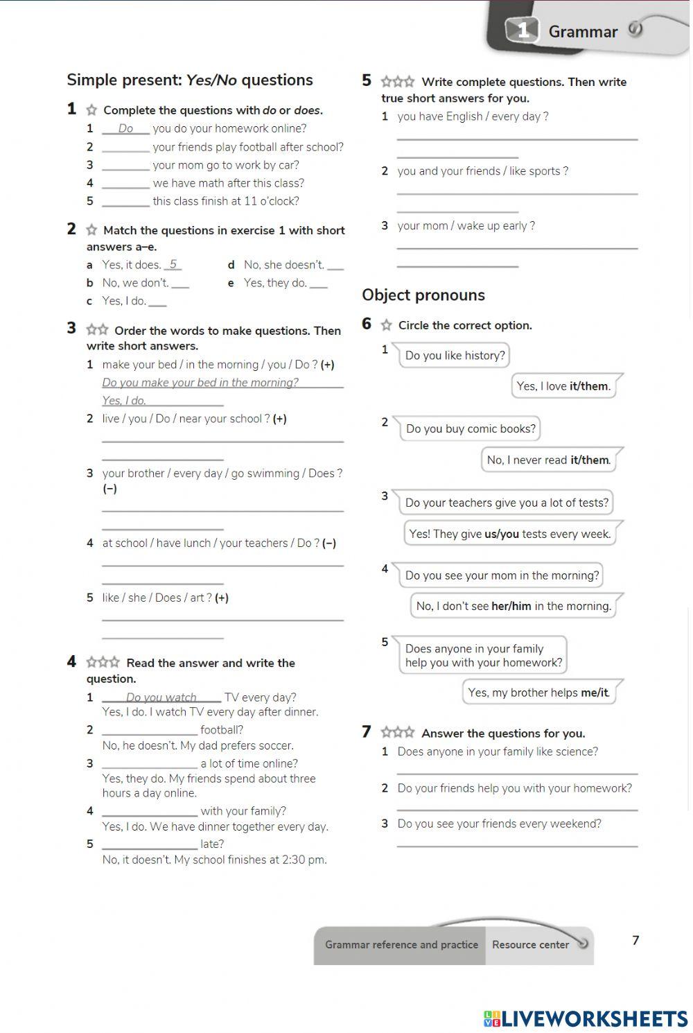 Simple present questions free activity | Live Worksheets