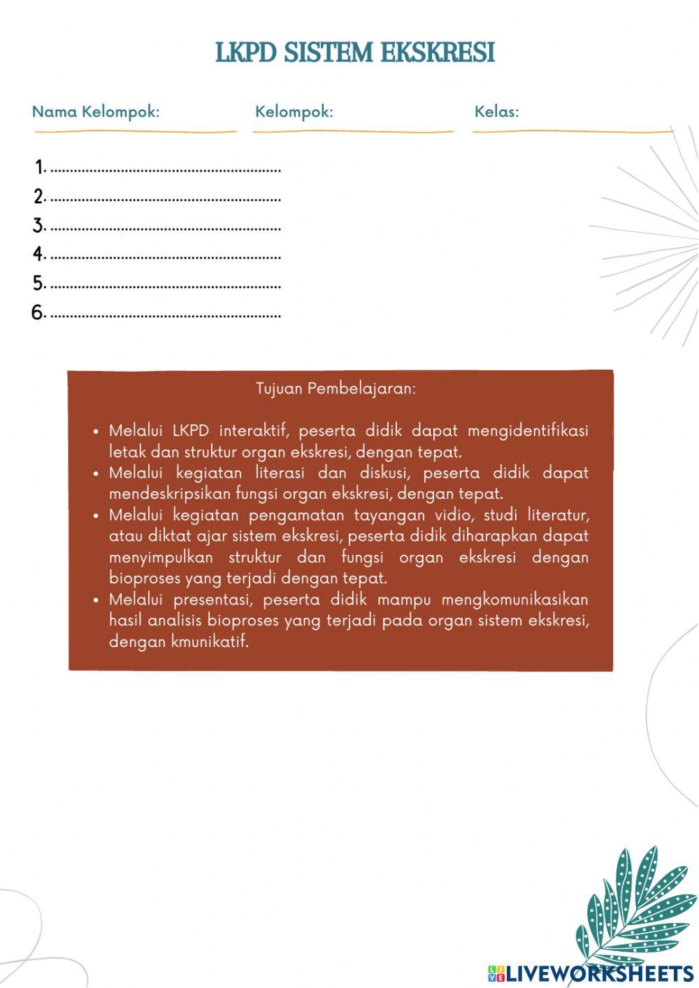 LKPD S.Ekskresi online exercise for | Live Worksheets