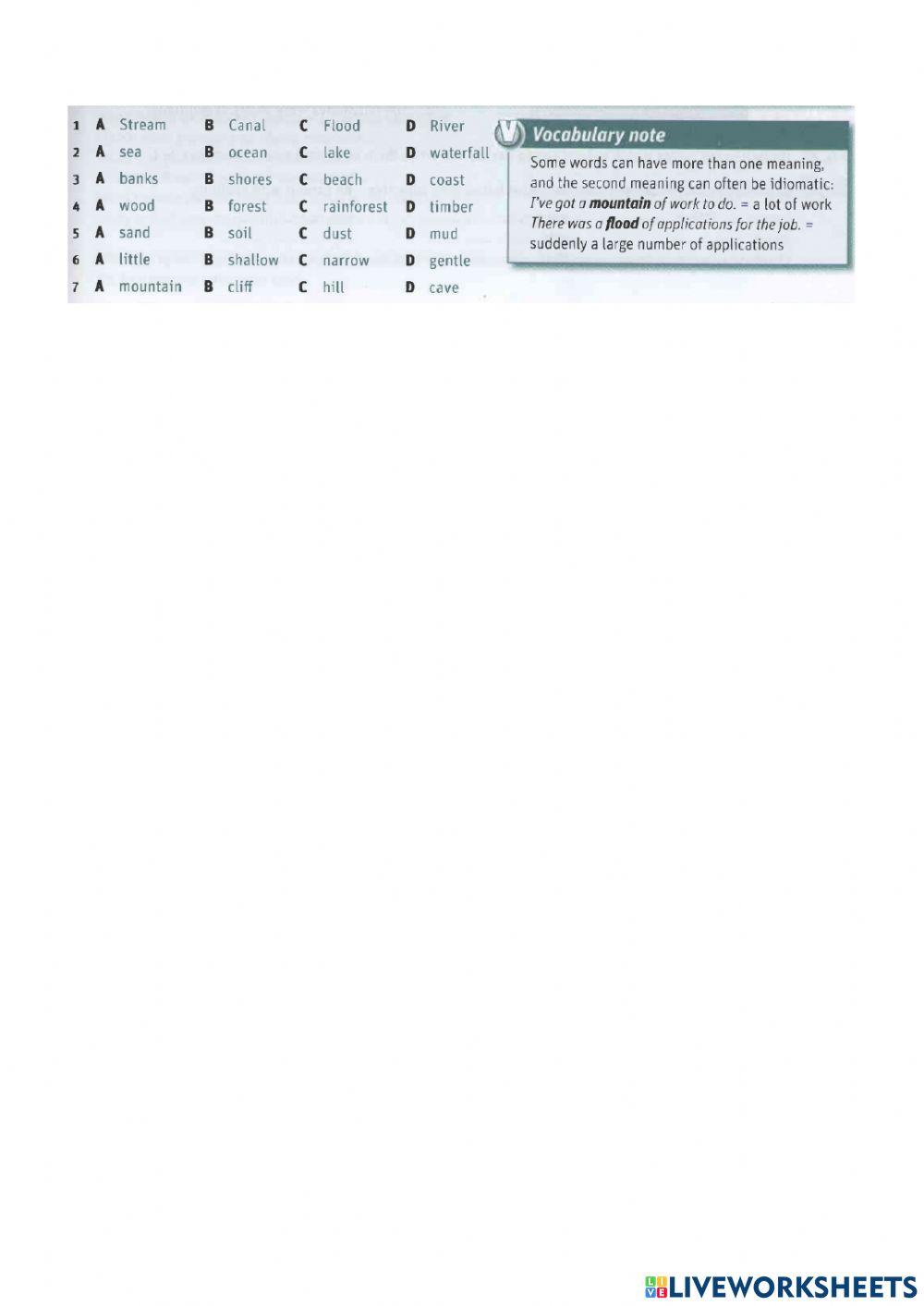 FCE VOCABULARY - Geography online exercise for | Live Worksheets