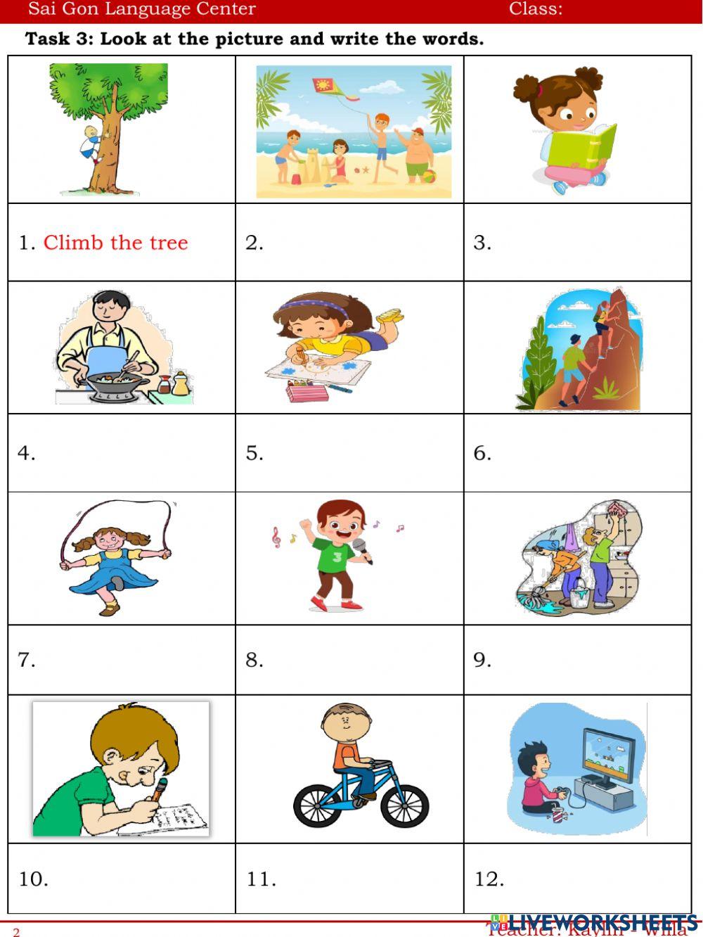 Action boy can run! interactive worksheet for Class: Jasmine | Live ...