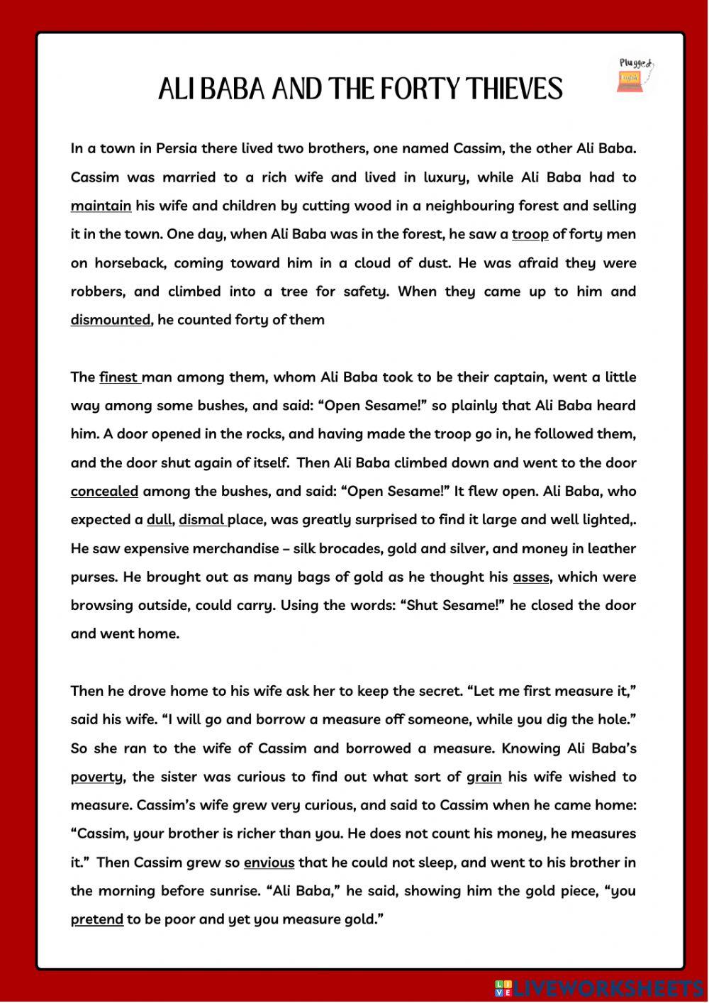 Fairytale Ali Baba And The Forty Thieves Worksheet Live Worksheets fairytale-ali-baba-and-the-forty-thieves-worksheet-live-worksheets