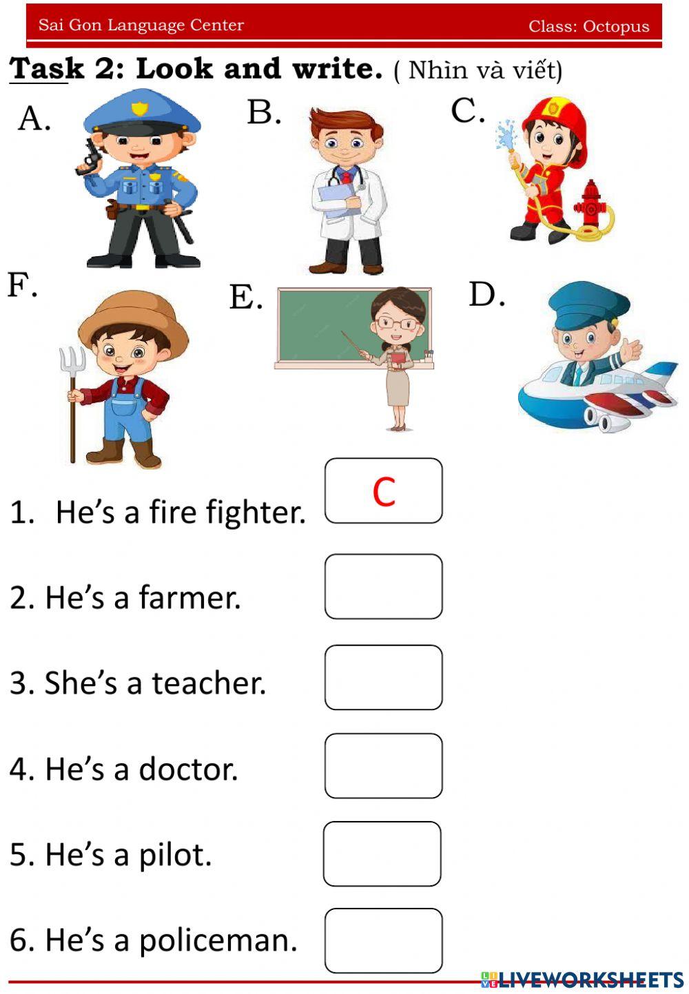 Jobs online exercise for 3 | Live Worksheets