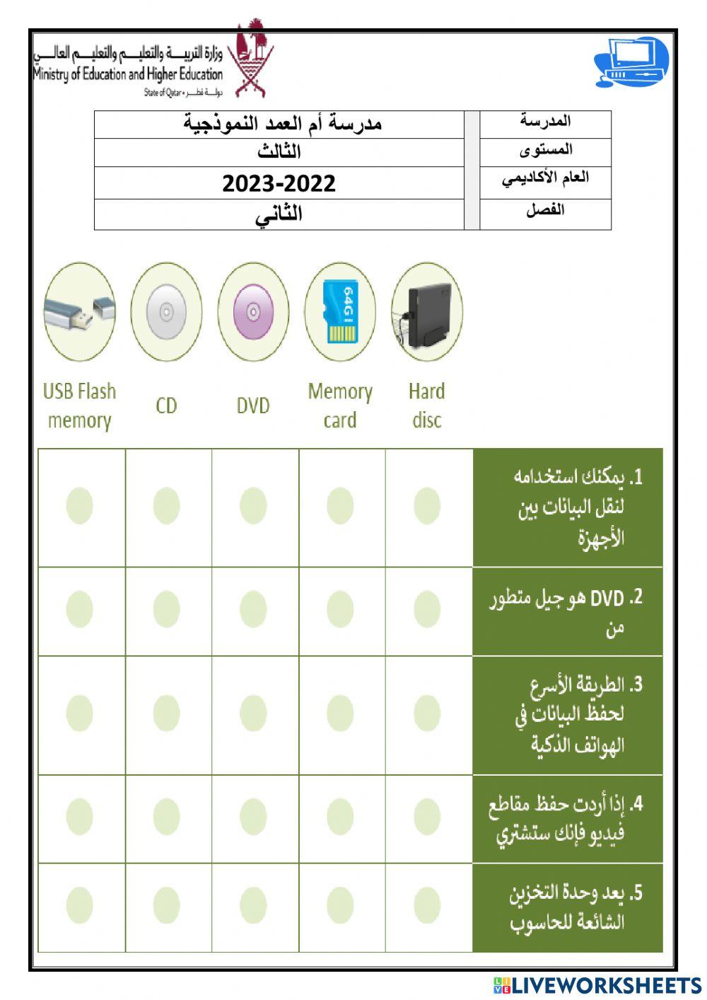 2543304 | أجهزة التخزين | Razan Youness | LiveWorksheets