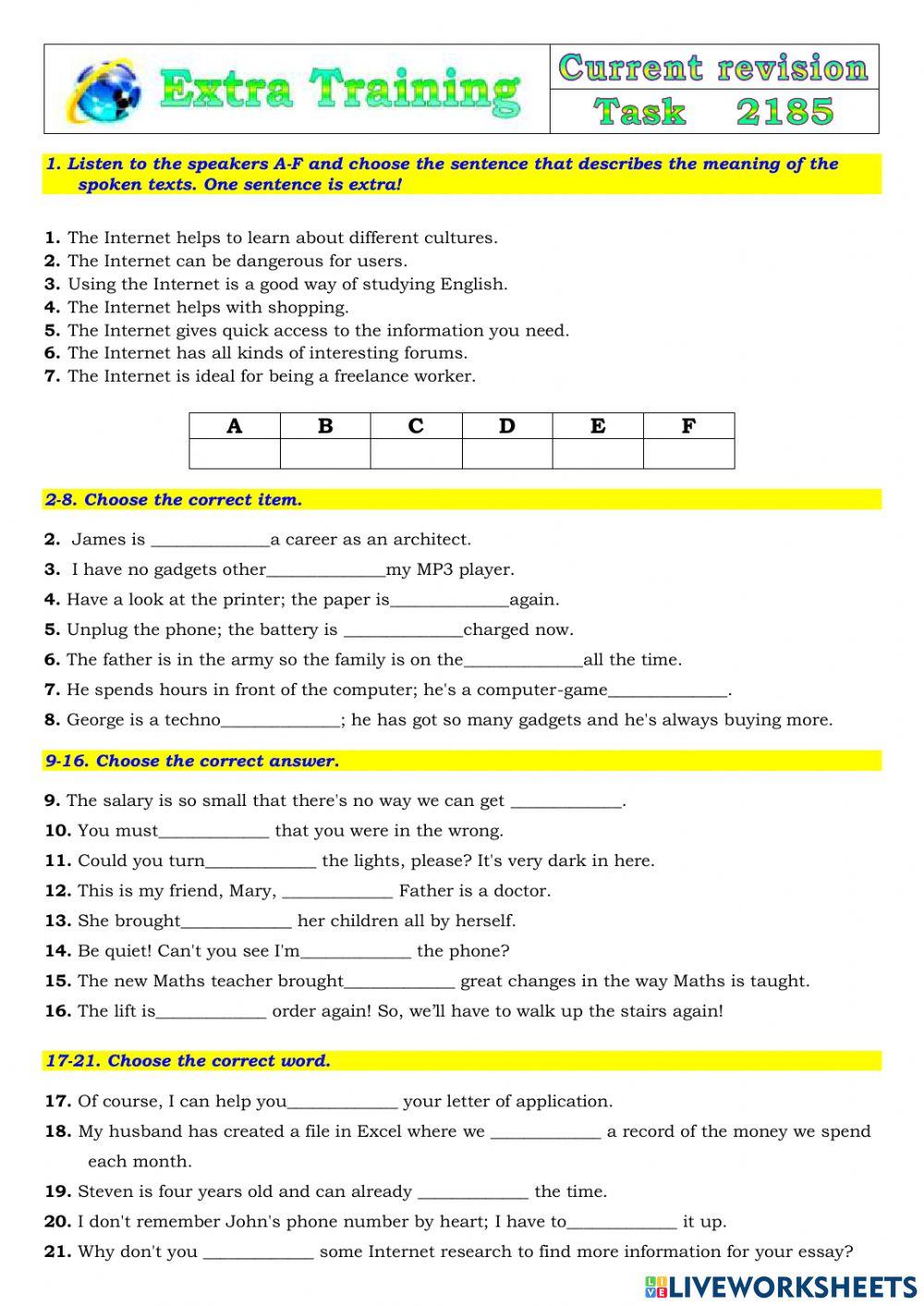 Extra Training 2185 worksheet | Live Worksheets