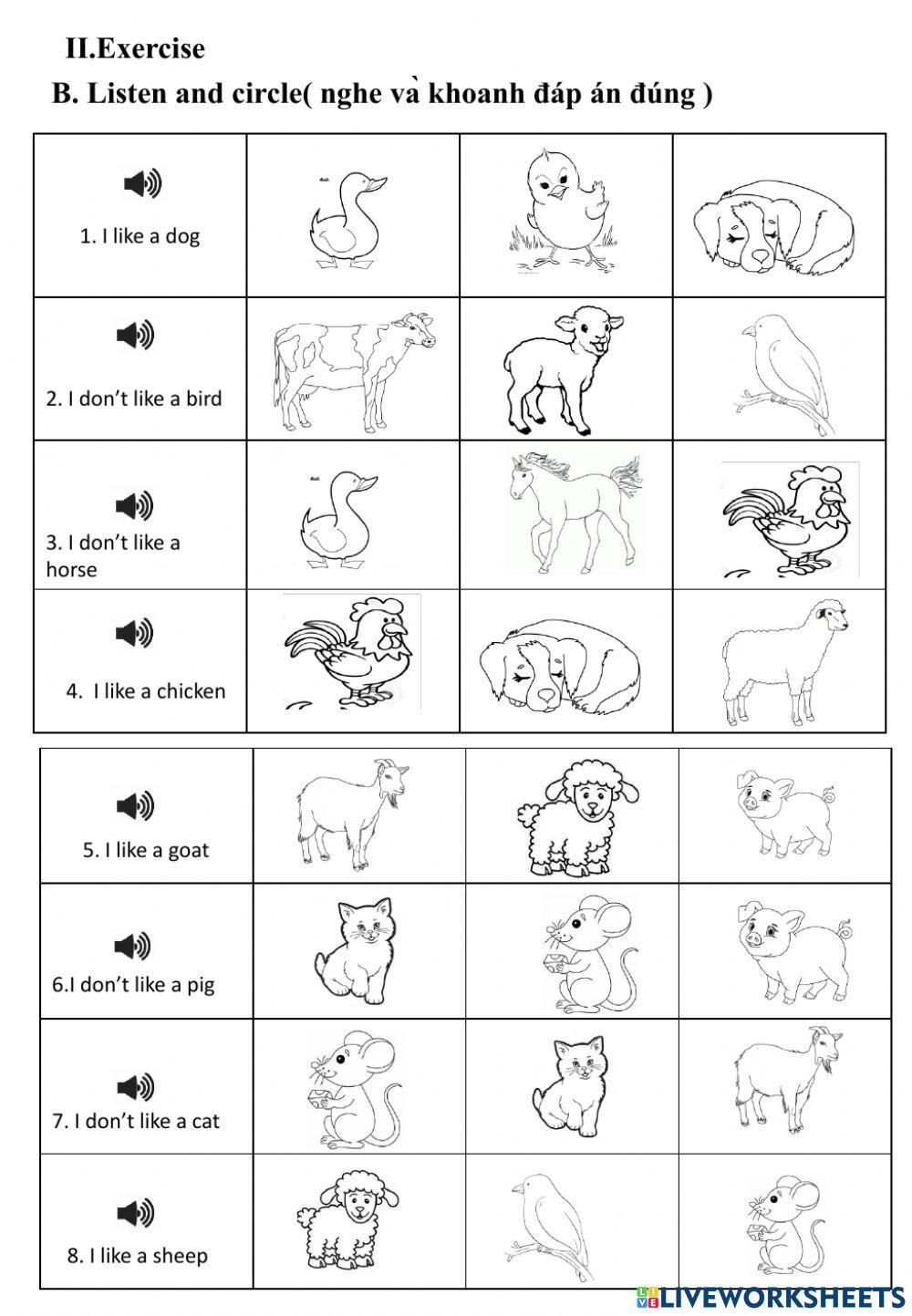 Farm animal free exercise | Live Worksheets