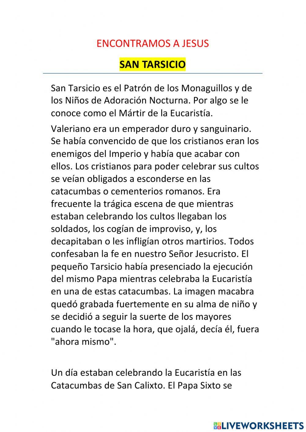 San tarciso | Free Interactive Worksheets | 2296438