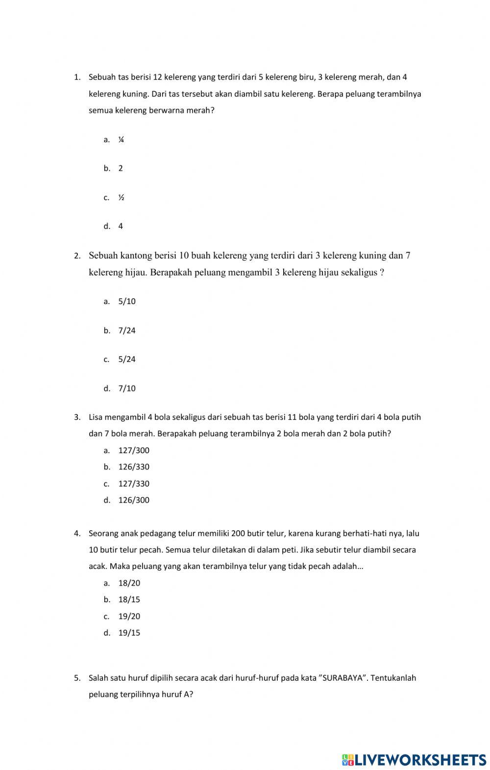 Peluang interactive activity for 8 | Live Worksheets