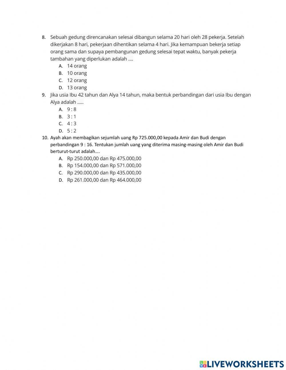 Perbandingan | Free Interactive Worksheets | 2543777