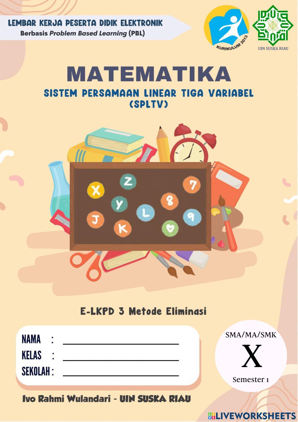 E-LKPD 3 Metode Eliminasi SPLTV 1953 | Ivo Rahmi