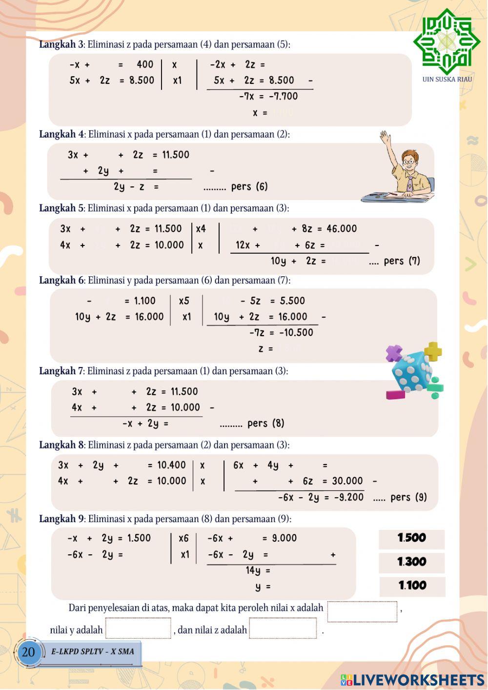 E-LKPD 3 Metode Eliminasi SPLTV 1953 | Ivo Rahmi