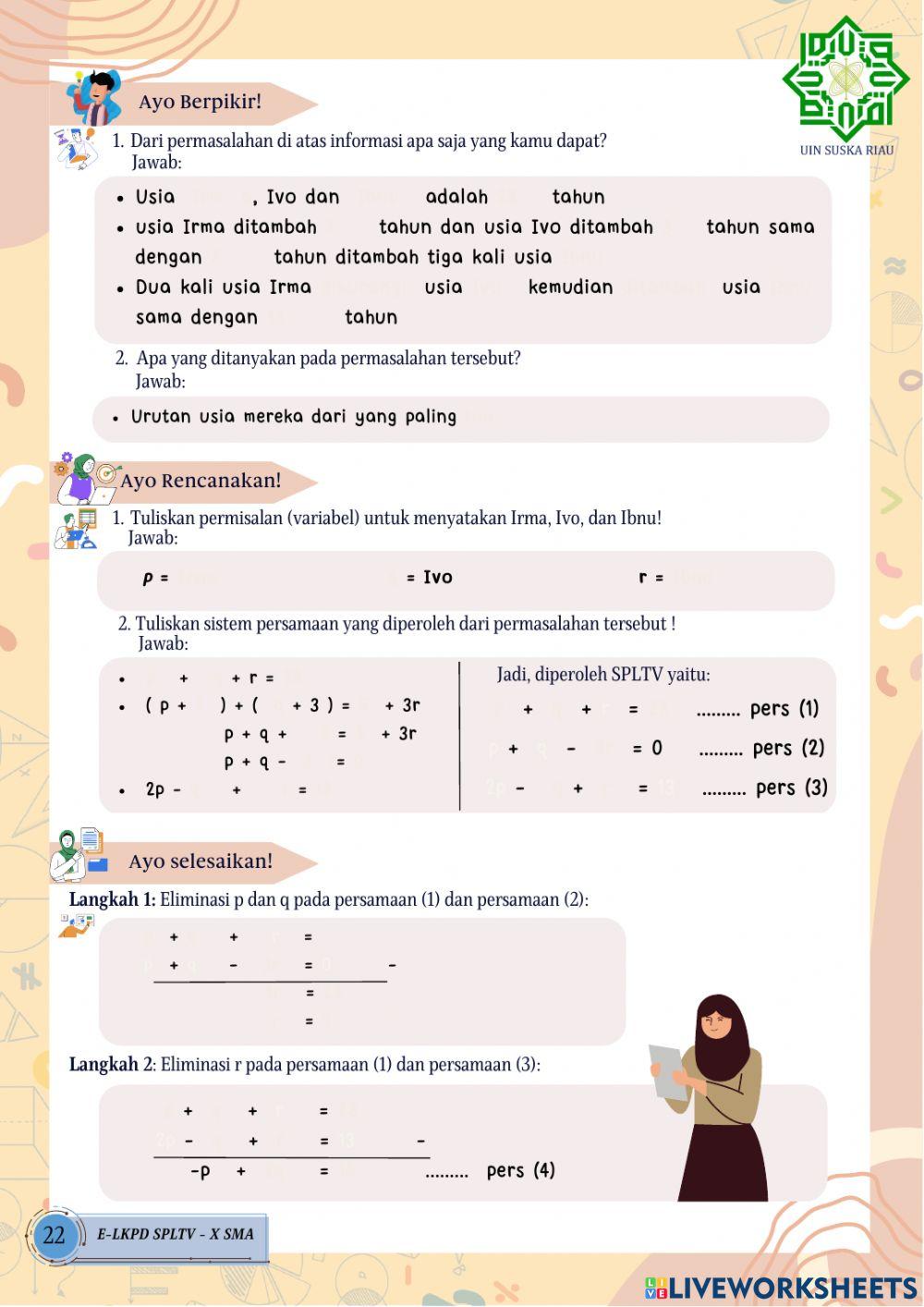 E-LKPD 3 Metode Eliminasi SPLTV 1953 | Ivo Rahmi