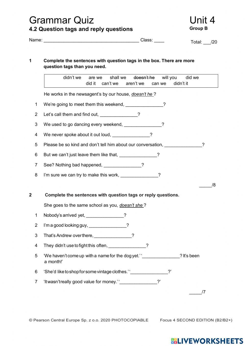 Focus 4 Unit 4.2 Grammar Quise Group B online exercise for | Live Worksheets