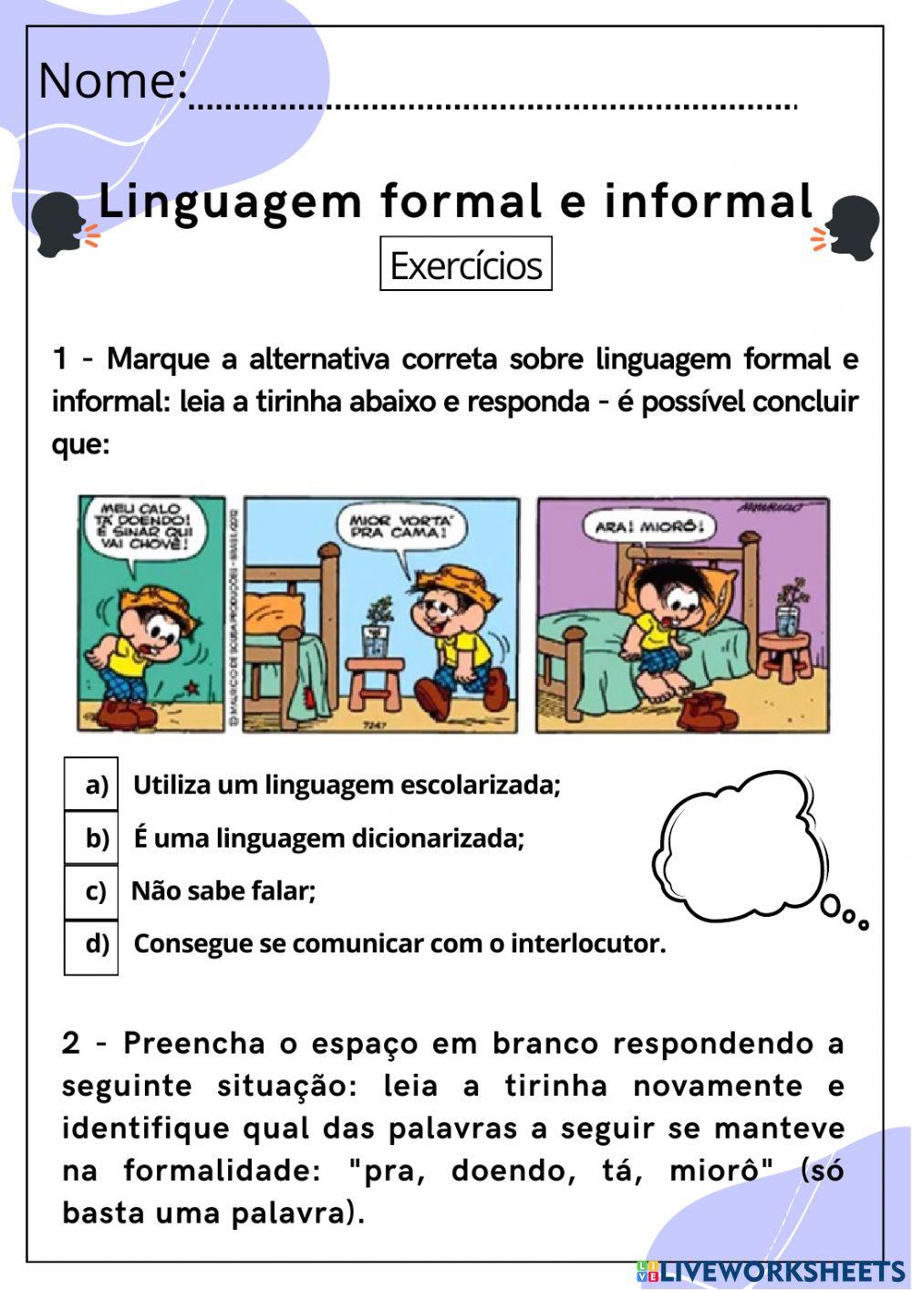Exercícios Sobre Linguagem Formal E Informal - BRUNIV