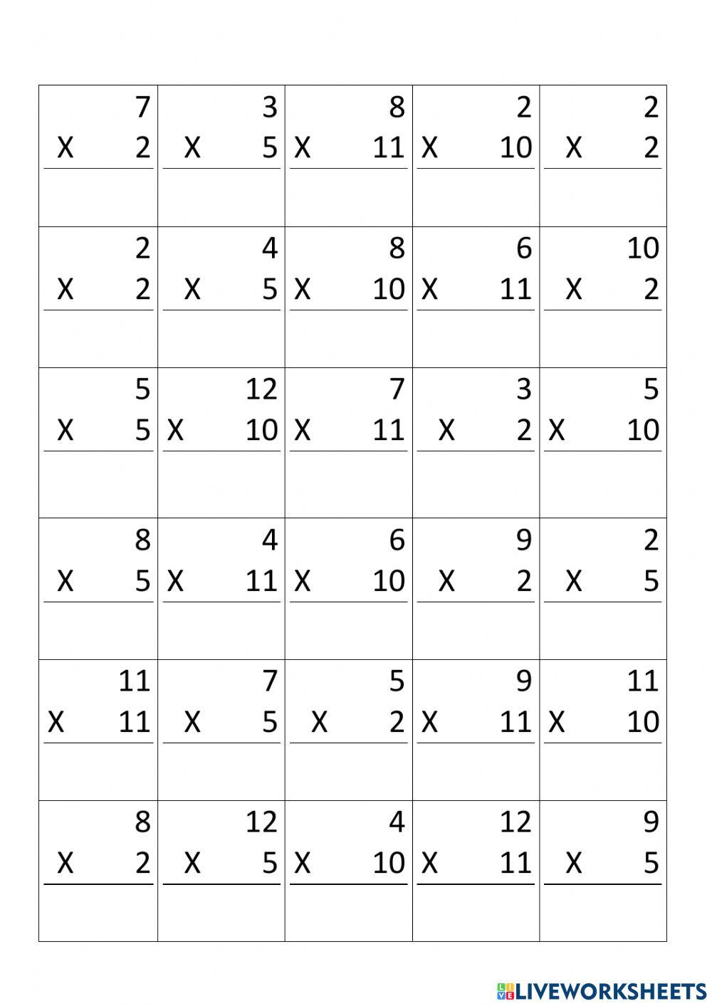 Sifir 1,2,5,10,11 worksheet | Live Worksheets