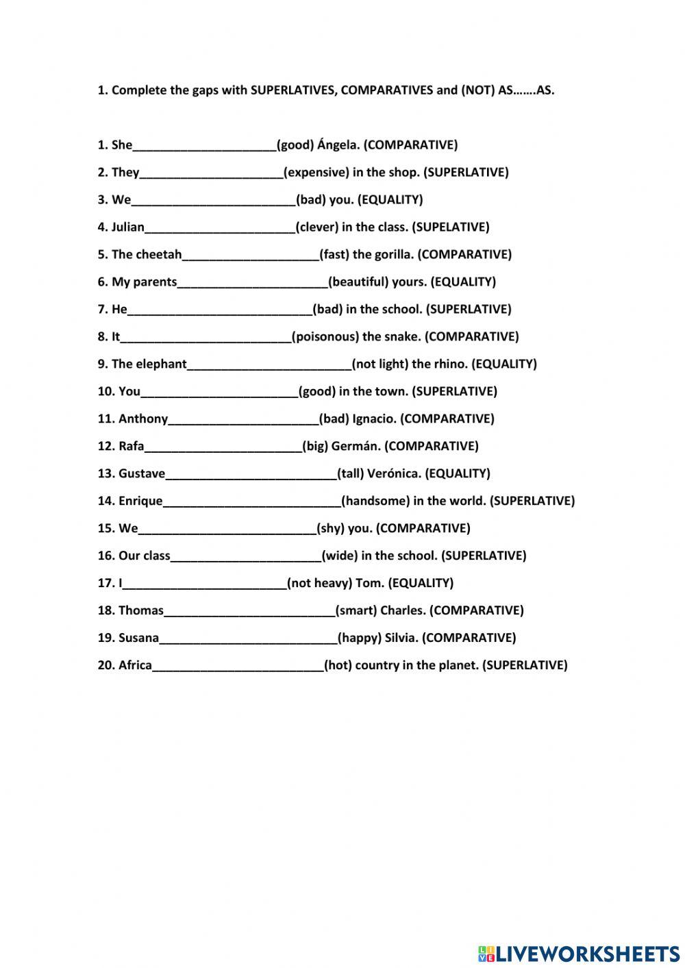 Comparative and superlative | LiveWorksheets | 2282072