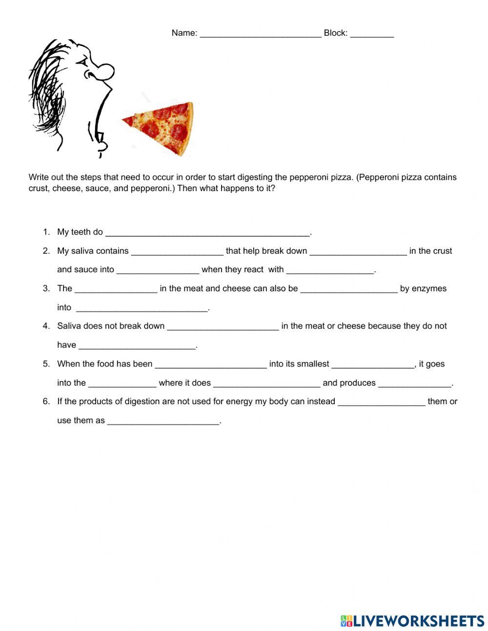 Digesting Pizza 2282186 | Heidi Nock | LiveWorksheets
