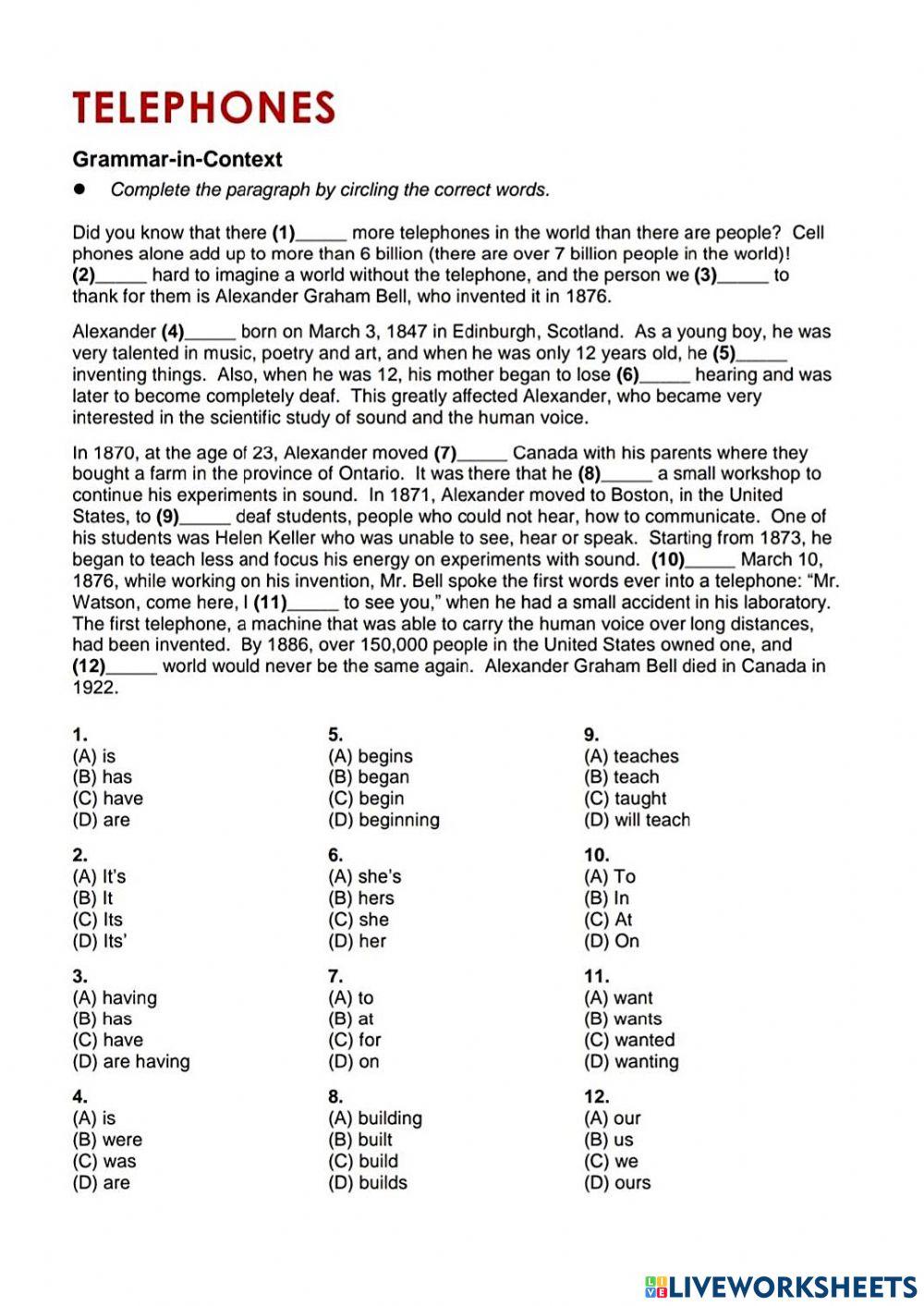 LISTENING COMPREHENSION:TELEPHONE online exercise for | Live Worksheets