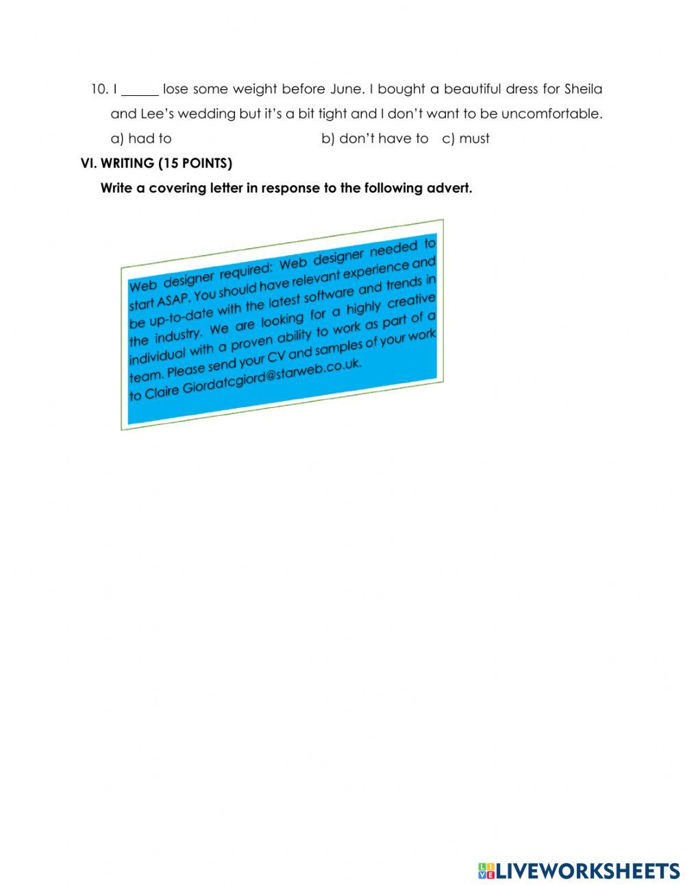 UAS_Bahasa Inggris 1_Intermediate Level worksheet | Live Worksheets