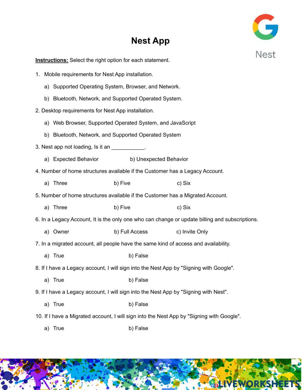 Nest App Review worksheet | Live Worksheets