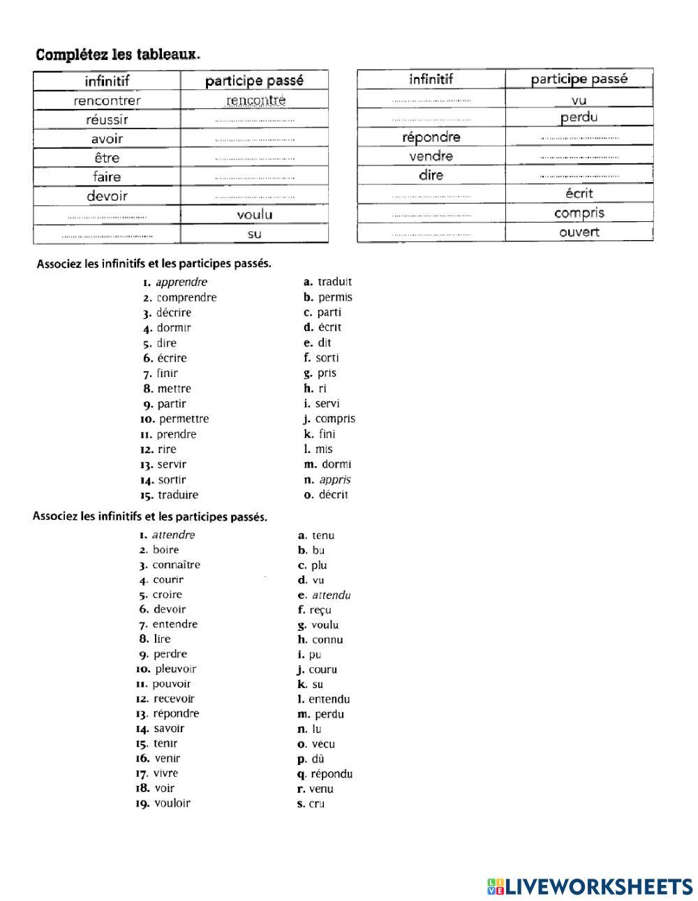 Le Passé Composé Interactive Worksheet For A1 Live Worksheets