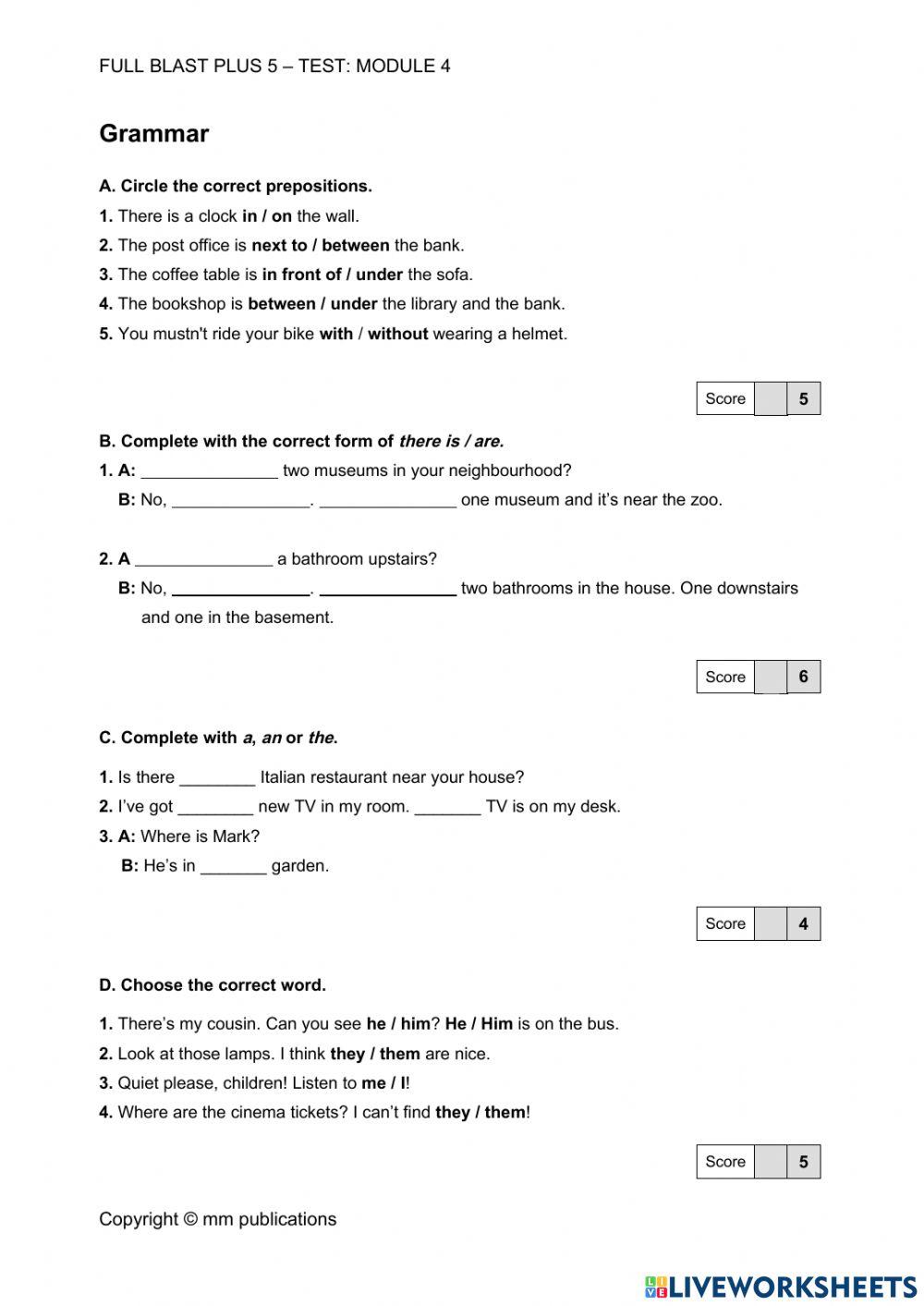Full Blast 5 Test 4 online exercise for | Live Worksheets