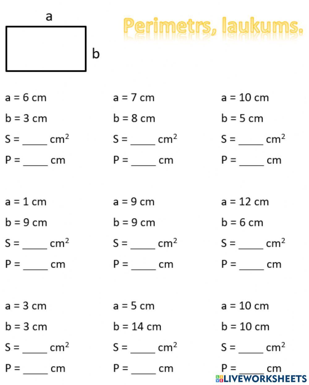 Perimetrs un La… | Free Interactive Worksheets | 2282559