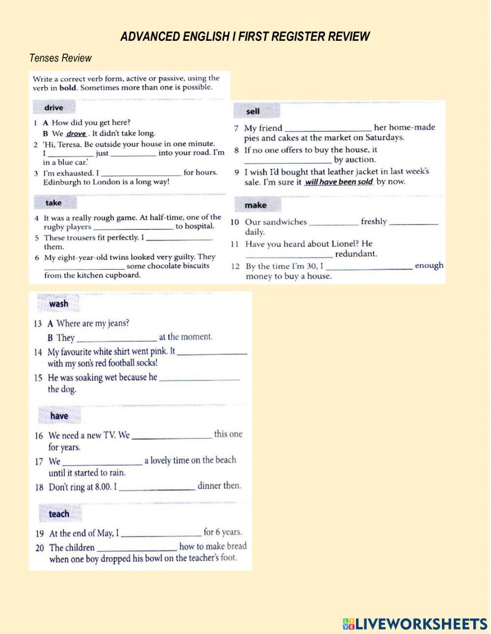 Advanced English 1st register Review online exercise for | Live Worksheets