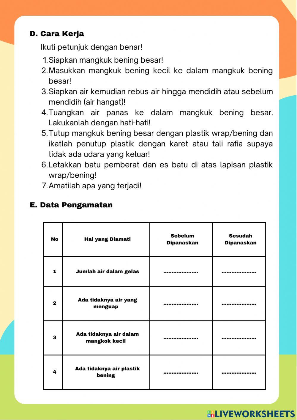 PERCOBAAN 1 online exercise for | Live Worksheets
