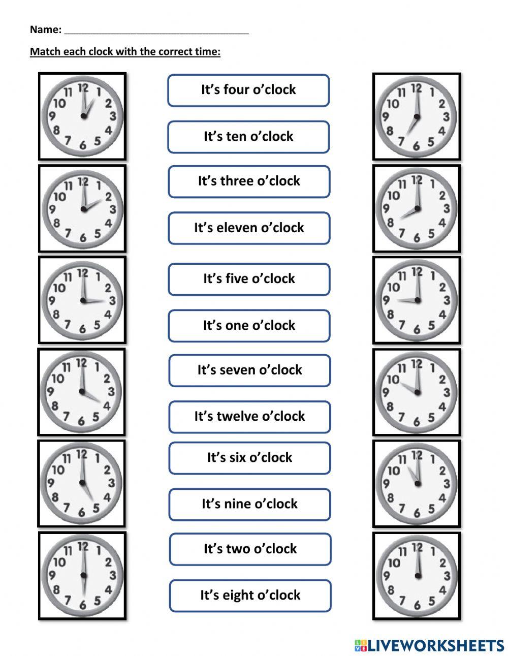 Telling the time | Free Interactive Worksheets | 2297214