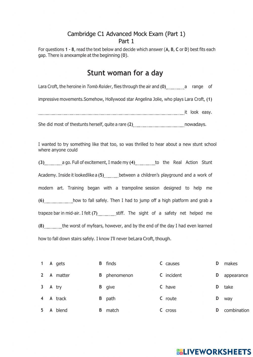 C1 Advanced Moc… | Free Interactive Worksheets | 2893002