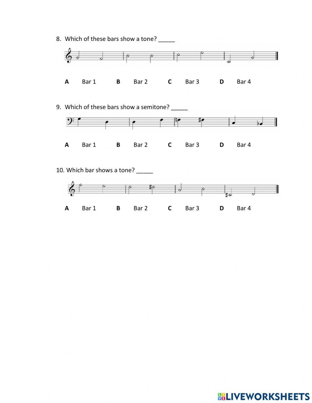 Tones - Semitones Worksheet 6929928 | Portia Michelle