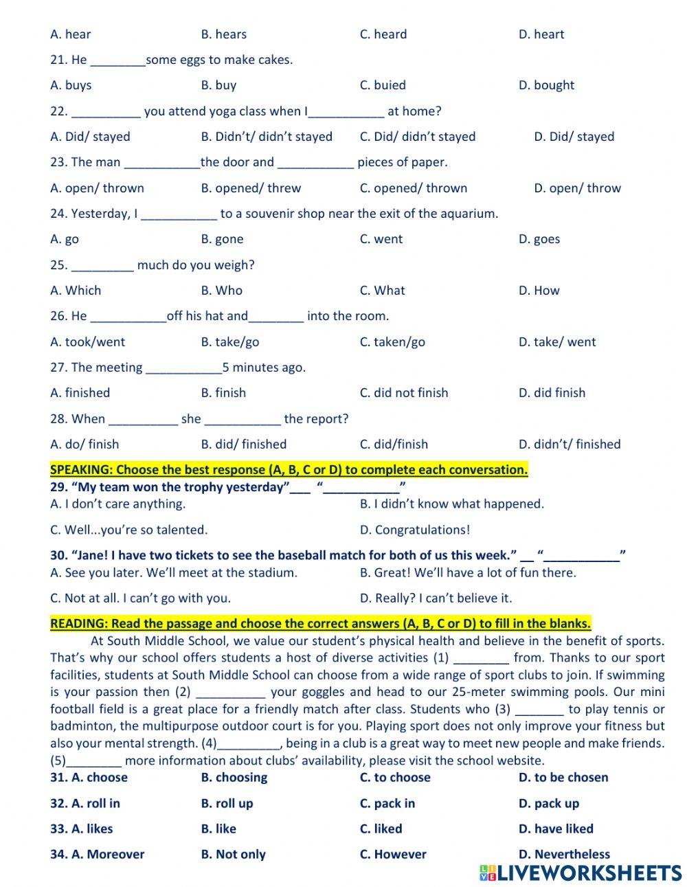 G6-unit 8 tn 50c test1 worksheet | Live Worksheets