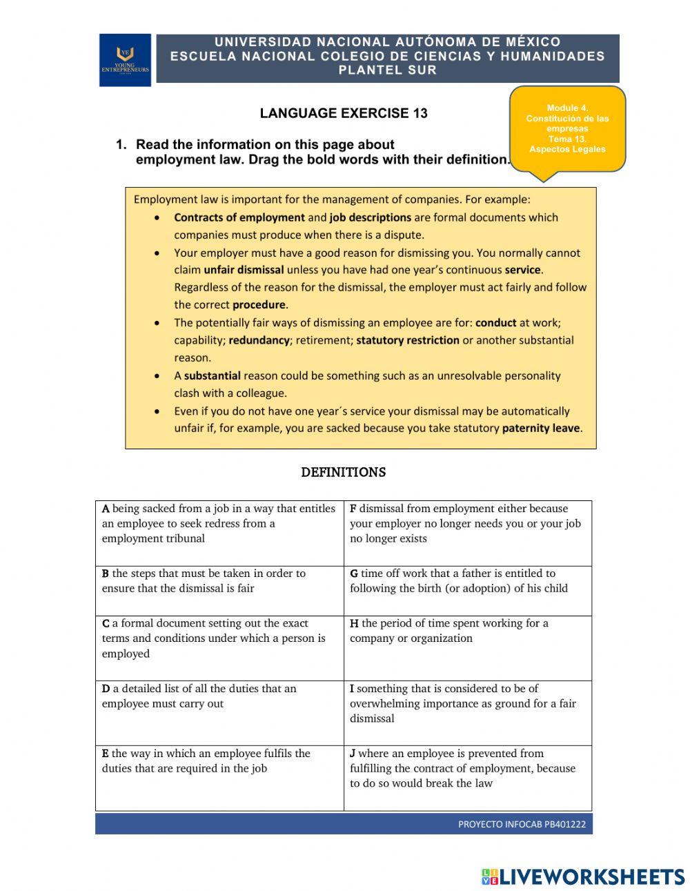 13 Legal aspects online exercise for | Live Worksheets