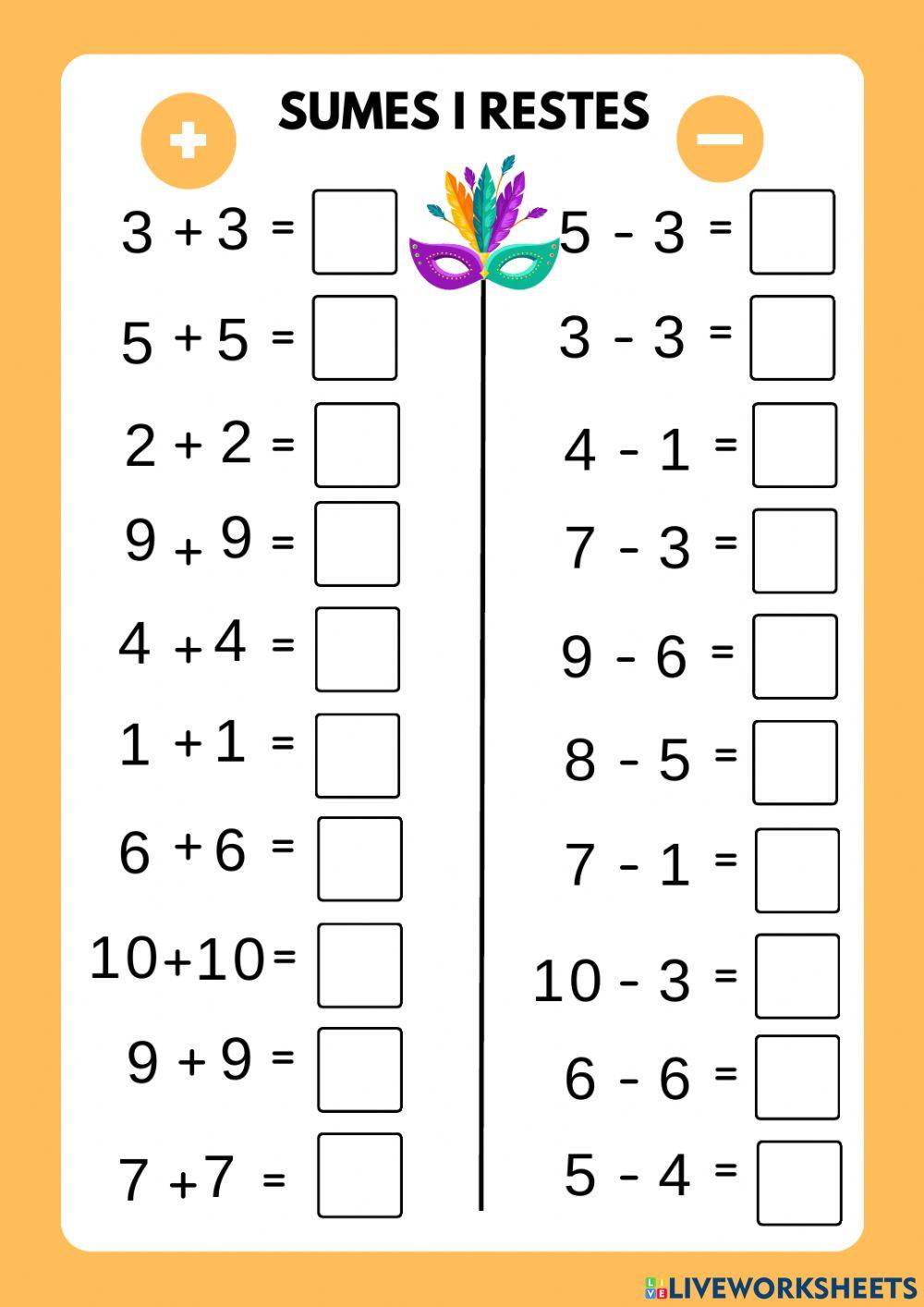Sumes i restes … | Free Interactive Worksheets | 2297761