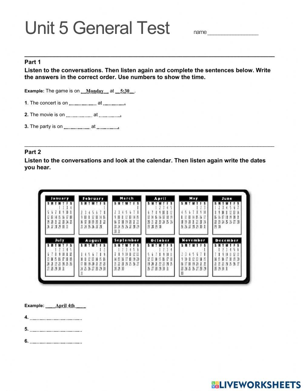 U5 English as a Second Language (ESL) exercise | Live Worksheets