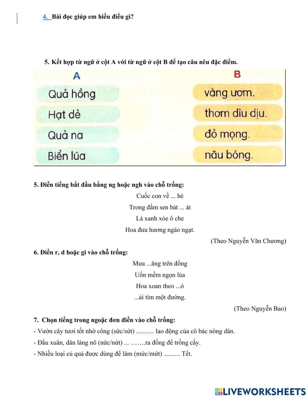 Vietnamese online worksheet for 2 | Live Worksheets