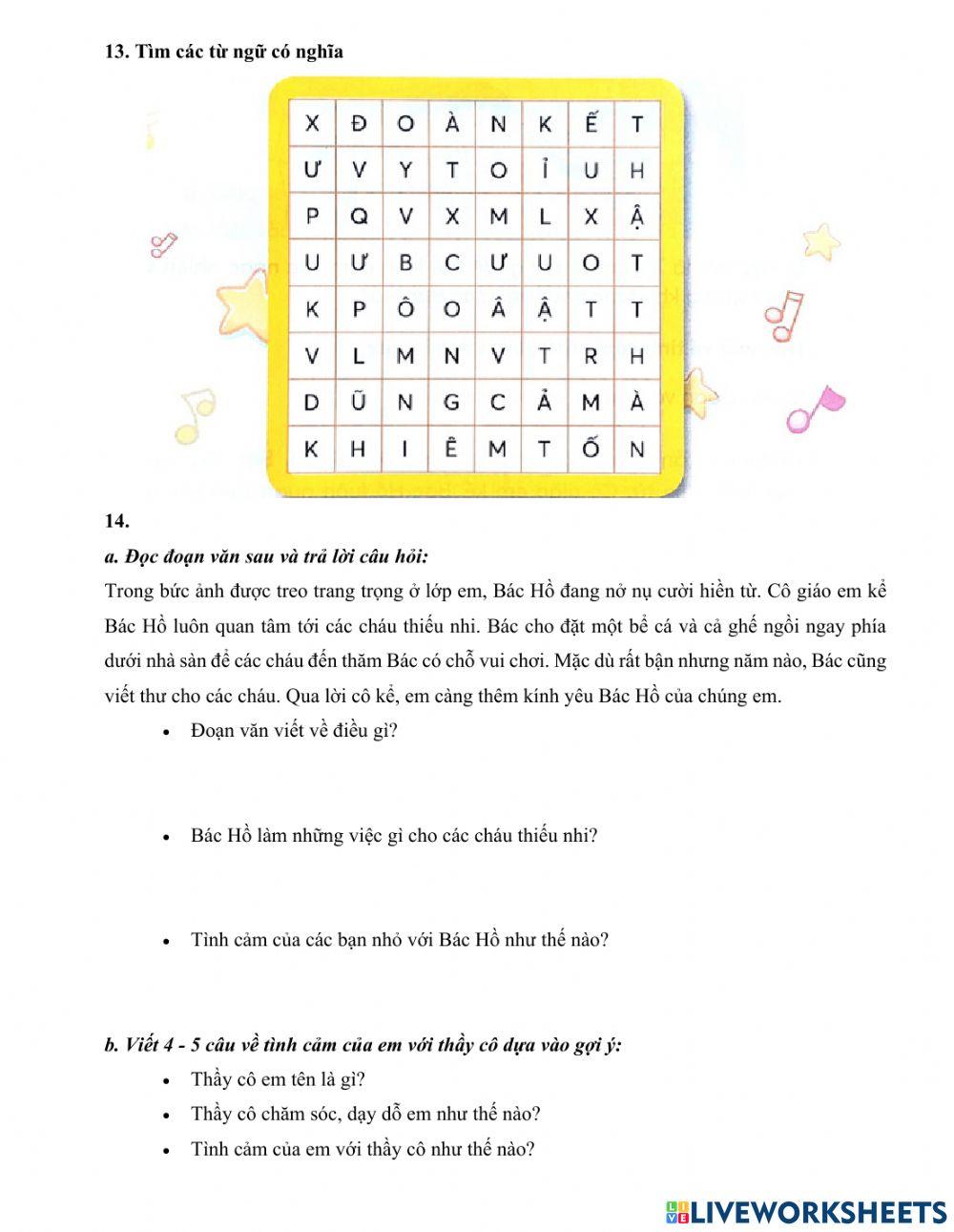 Vietnamese online worksheet for 2 | Live Worksheets