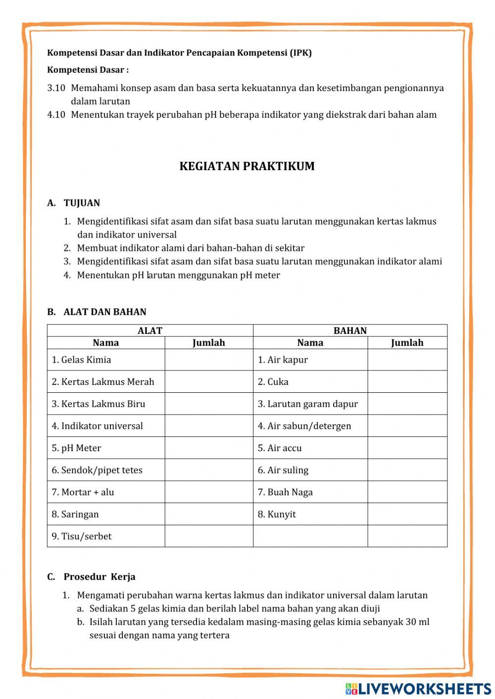 Usp praktik kimia smaba 2023 worksheet | Live Worksheets