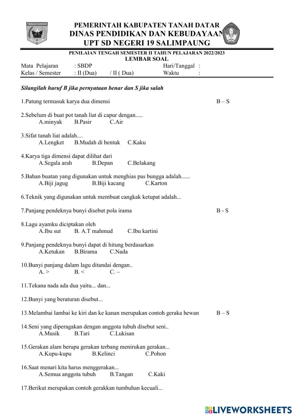 Soal online exercise for 2 | Live Worksheets