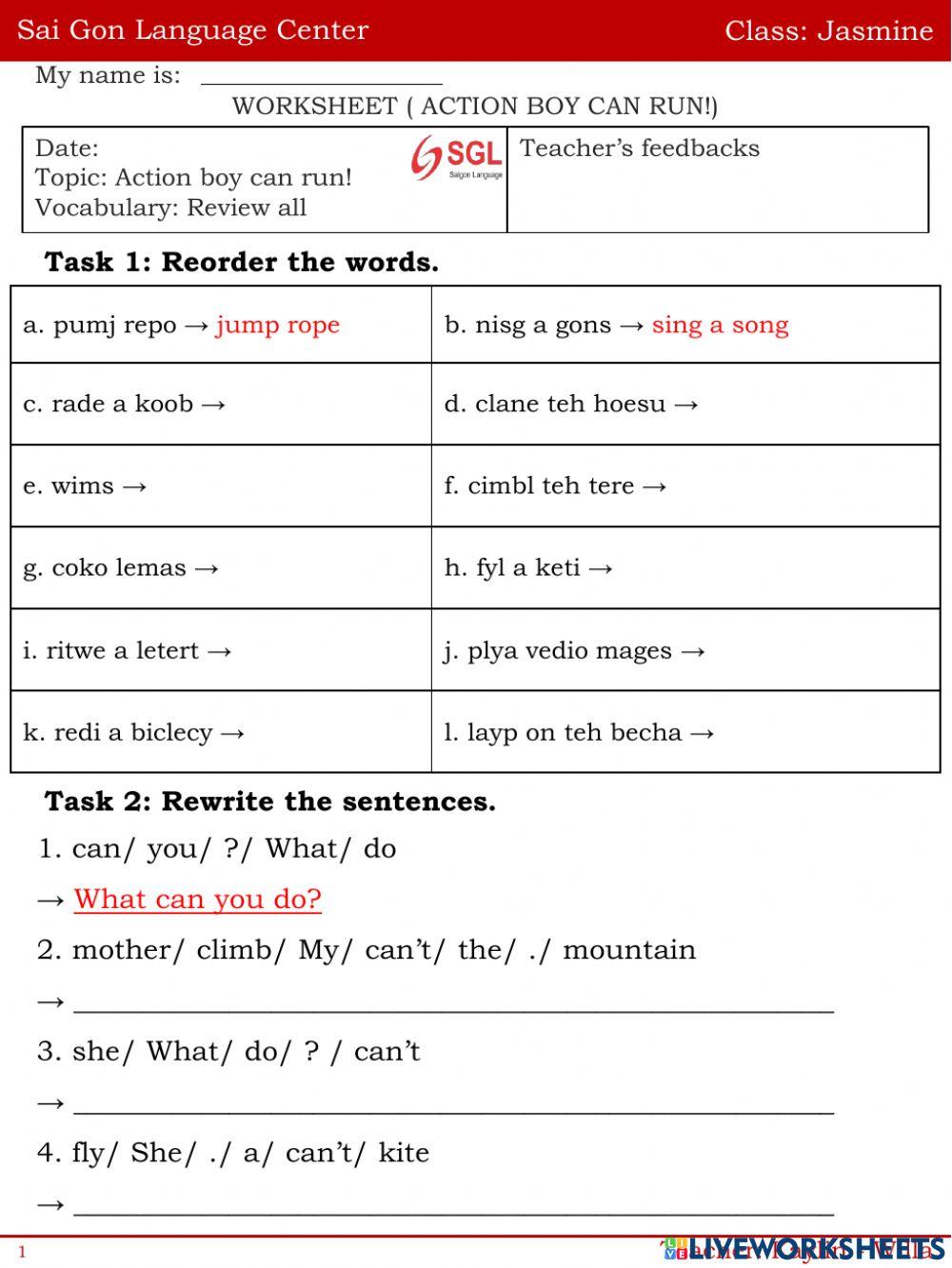 Action boy can run! interactive activity for Class: Jasmine | Live ...