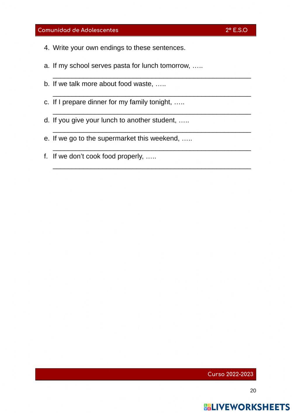 food waste 0 and 1st conditionals 2892897