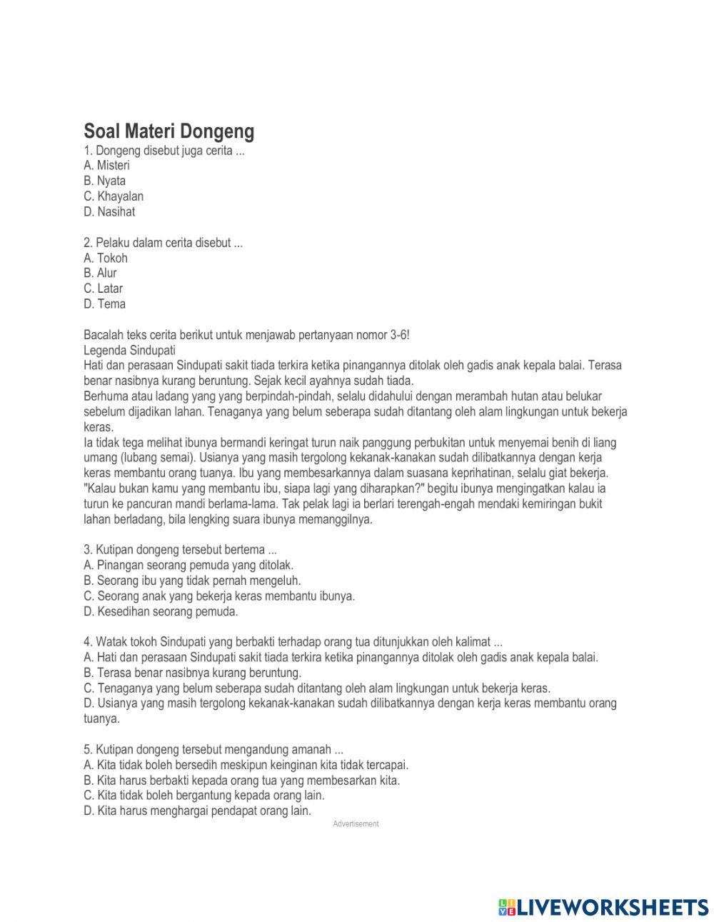soal dongeng | Free Interactive Worksheets | 2545865