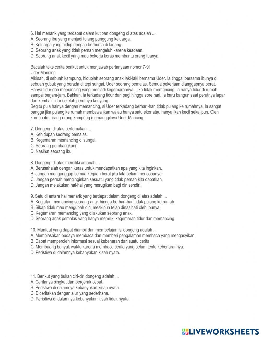 soal dongeng | Free Interactive Worksheets | 2545865