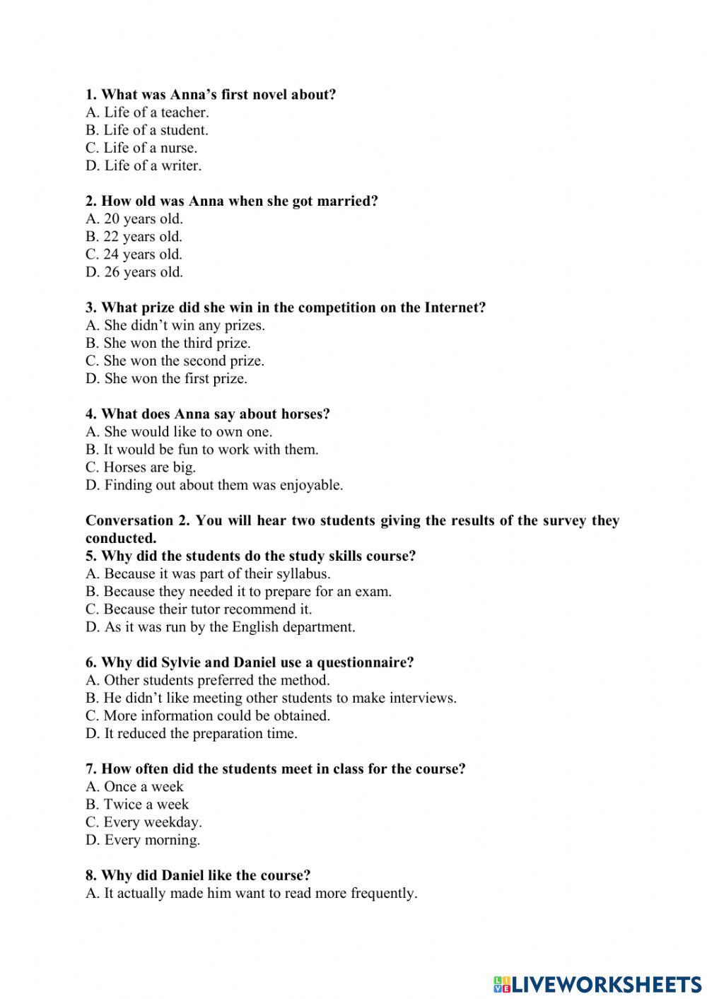 Hw lis u1 worksheet | Live Worksheets