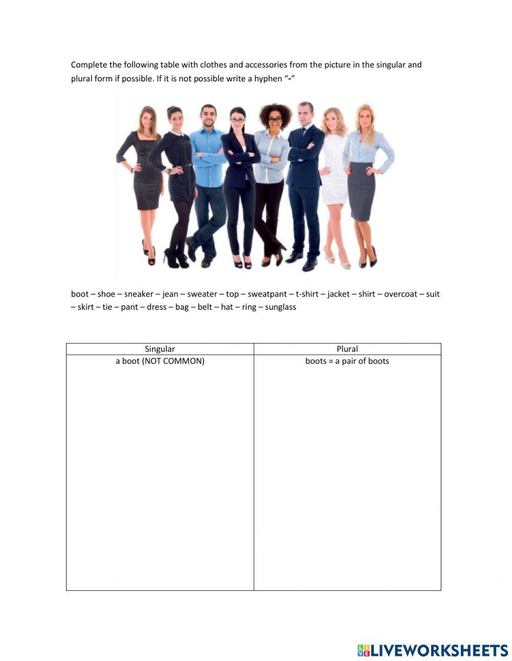 2298836 | Singular and plural nouns with clothing